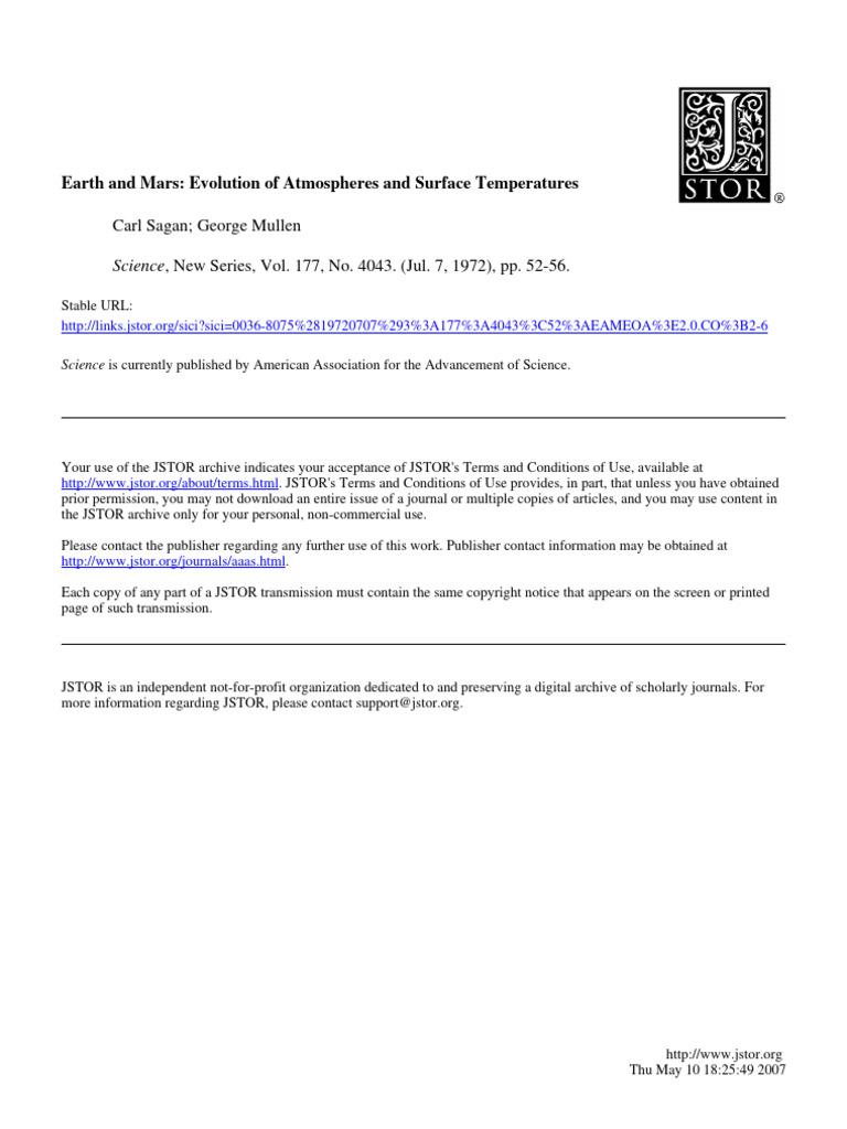 Earth and Mars: Evolution of Atmospheres and Surface Temperatures | PDF ...