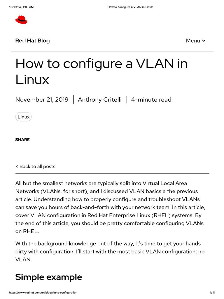 How Configure Vlan Rhel | PDF