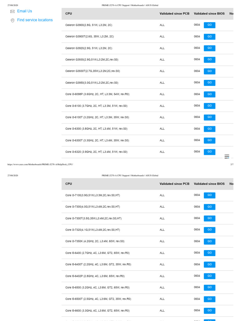 ASUS PRIME Z270-A CPU Compatibility List | PDF | Central Processing Unit | Computer Architecture