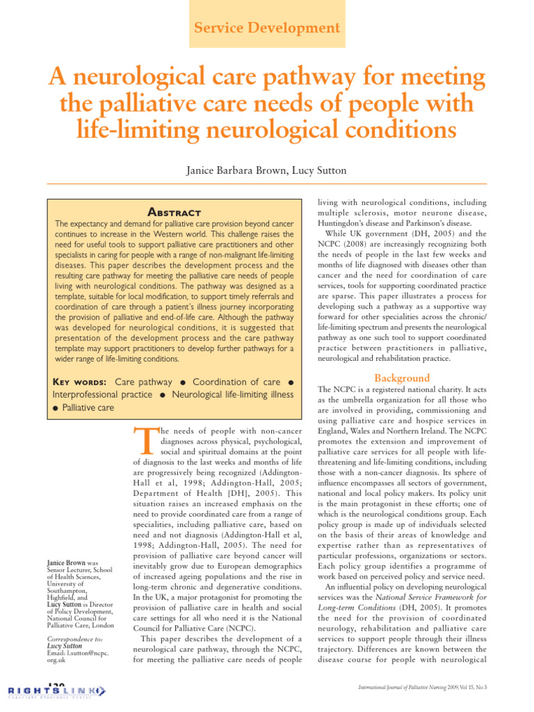 A Neurological Care Pathway | PDF | Palliative Care | Neurology