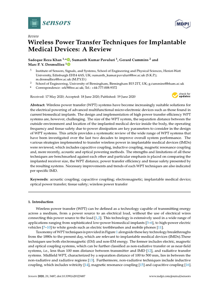 Wireless Power Transfer Techniques For Implantable Medical Devices - A ...