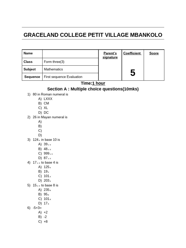 Form 3 Mathematics Evaluation Test | PDF