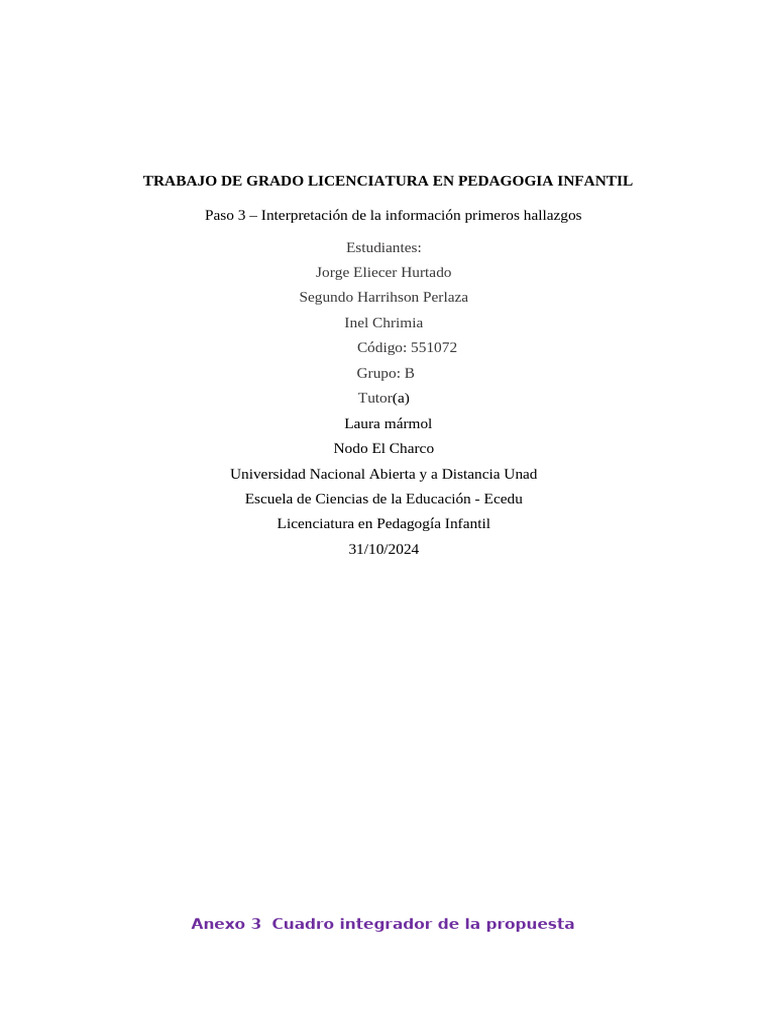 Anexo 3 Cuadro Integrador de La Propuesta Pedagogica | PDF | Salud y ...