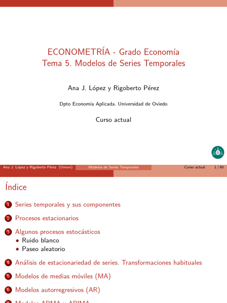 ECONOMETR IA - Grado Econom Ia Tema 5. Modelos de Series Temporales | PDF | Proceso estocástico ...