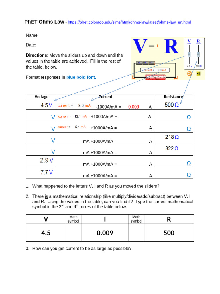 8.4 PhET - Ohms Law | PDF