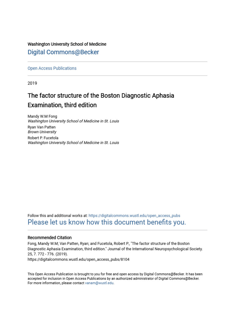 The Factor Structure of The Boston Diagnostic Aphasia Examination | PDF ...