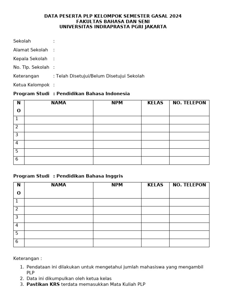 Form Peserta PLP 2024 | PDF