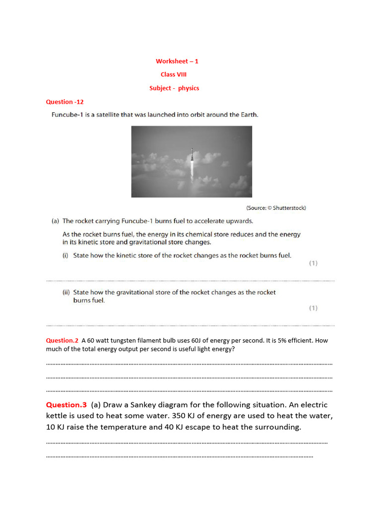 Worsheet 1 Class 8 Energy Tarnsfer | PDF | Science & Mathematics ...