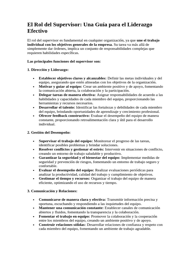 El Rol del Supervisor en el Liderazgo | PDF | Liderazgo