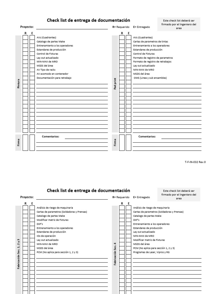 T-F-IN-032 Rev.0 Check List de Entrega de Documentacion | PDF | Informática