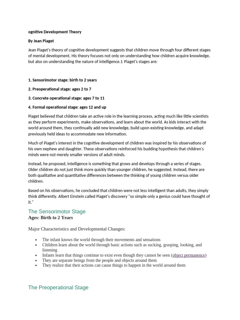 Cognitive Development Theory | PDF | Cognitive Development | Neuroscience