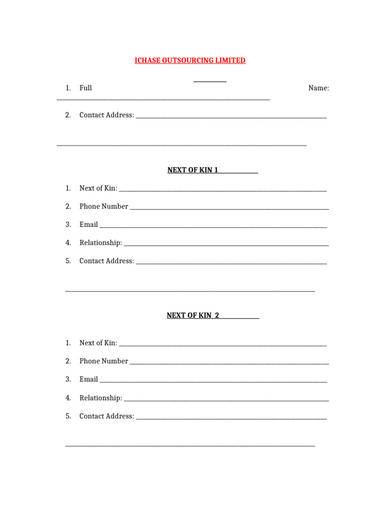 Next of Kin Form | PDF | Finance & Money Management