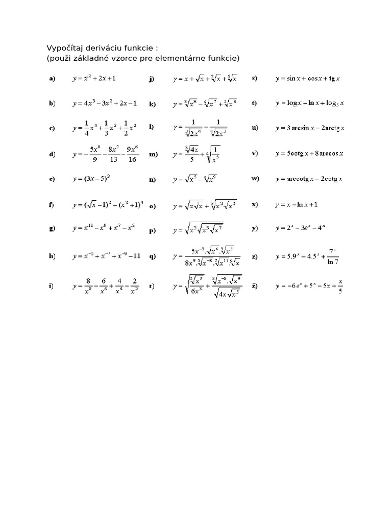 Derivácie Príklady Pre Žiakov | PDF