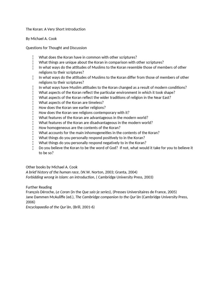 The Koran VSI Reading Guide | PDF | Philosophy | Religion & Spirituality