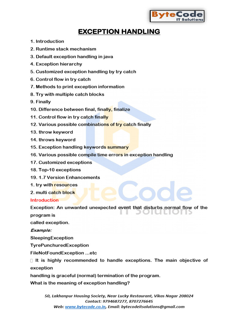 Exception Handlingpdf | PDF | Control Flow | Java (Programming Language) Exception Handlingpdf | PDF | Control Flow | Java (Programming Language)