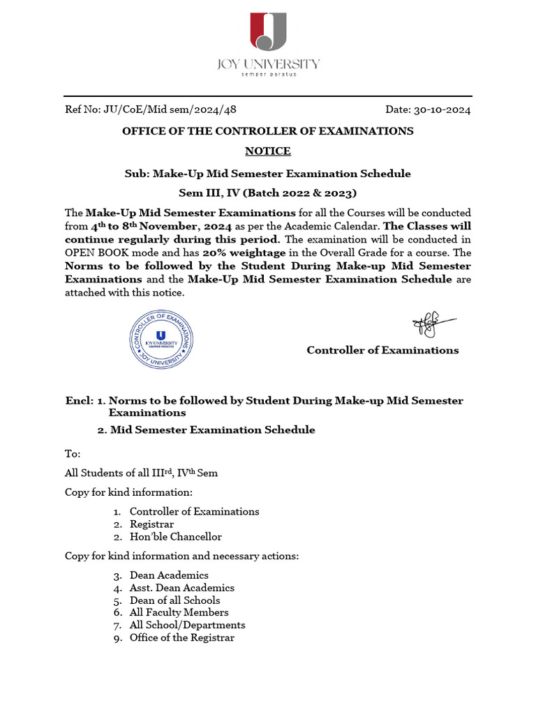 Mid Sem Make-Up Schedule Notice - III & IV sem | PDF | Agriculture Mid Sem Make-Up Schedule Notice - III & IV sem | PDF | Agriculture