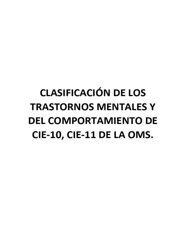 Clasificación de Los Trastornos Mentales y Del Comportamiento de CIE | PDF | Trastorno mental ...