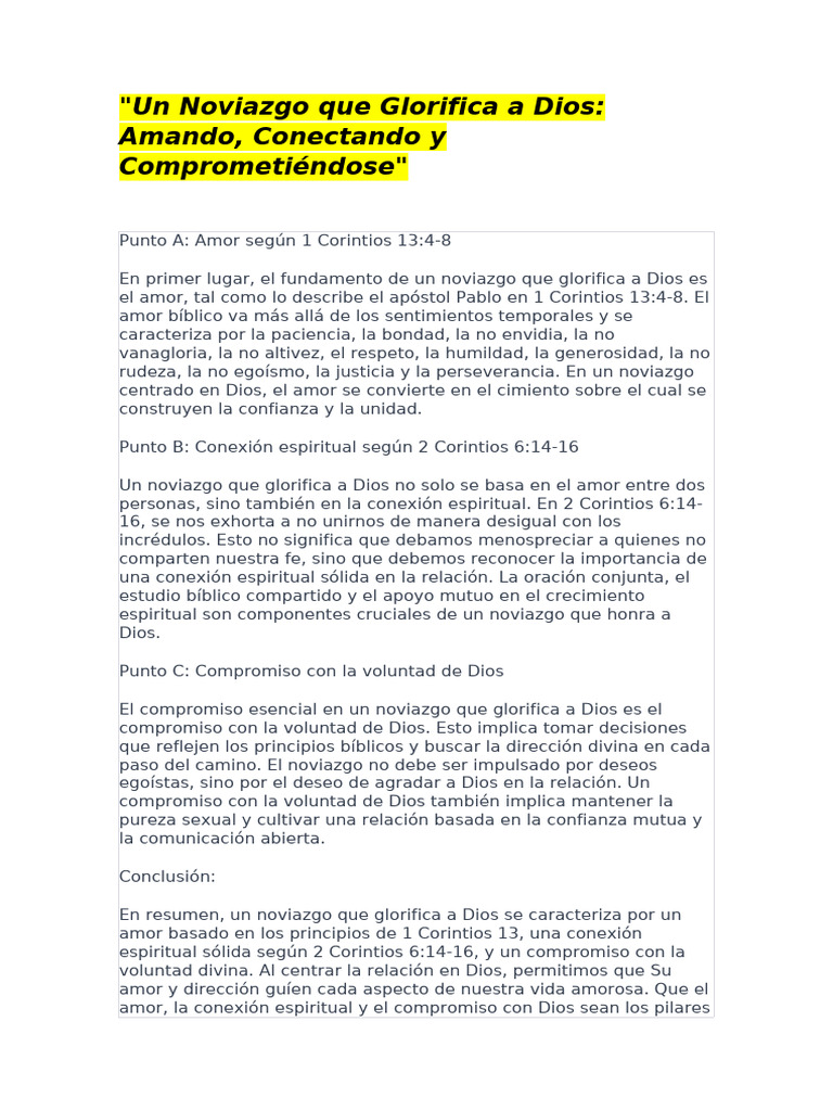 Un Noviazgo Que Glorifica A Dios Amando, Conectando y Comprometiéndose | PDF | Religión y ...