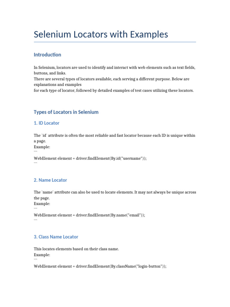 Selenium Locators Test Cases | PDF | X Path | Html Element