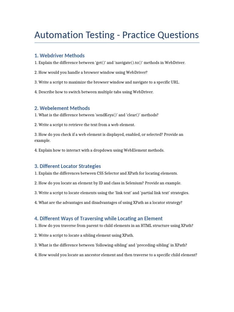Automation Testing Practice Questions | PDF | Selenium (Software ...
