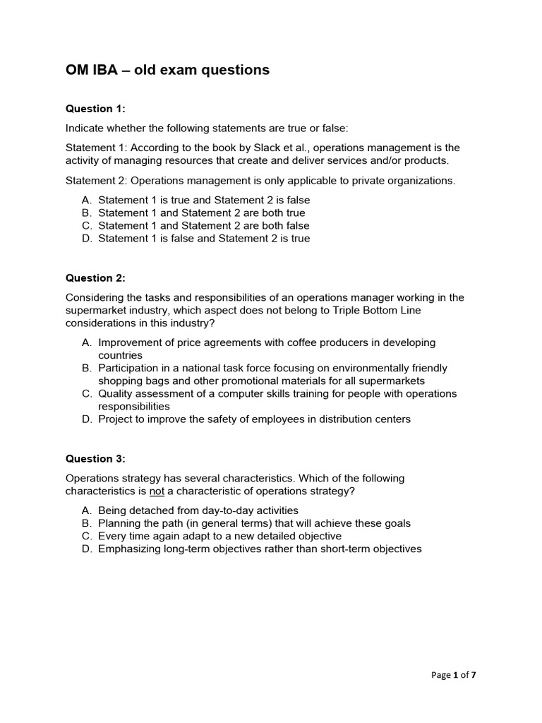 OM IBA - Exam questions | PDF | Inventory | Economies