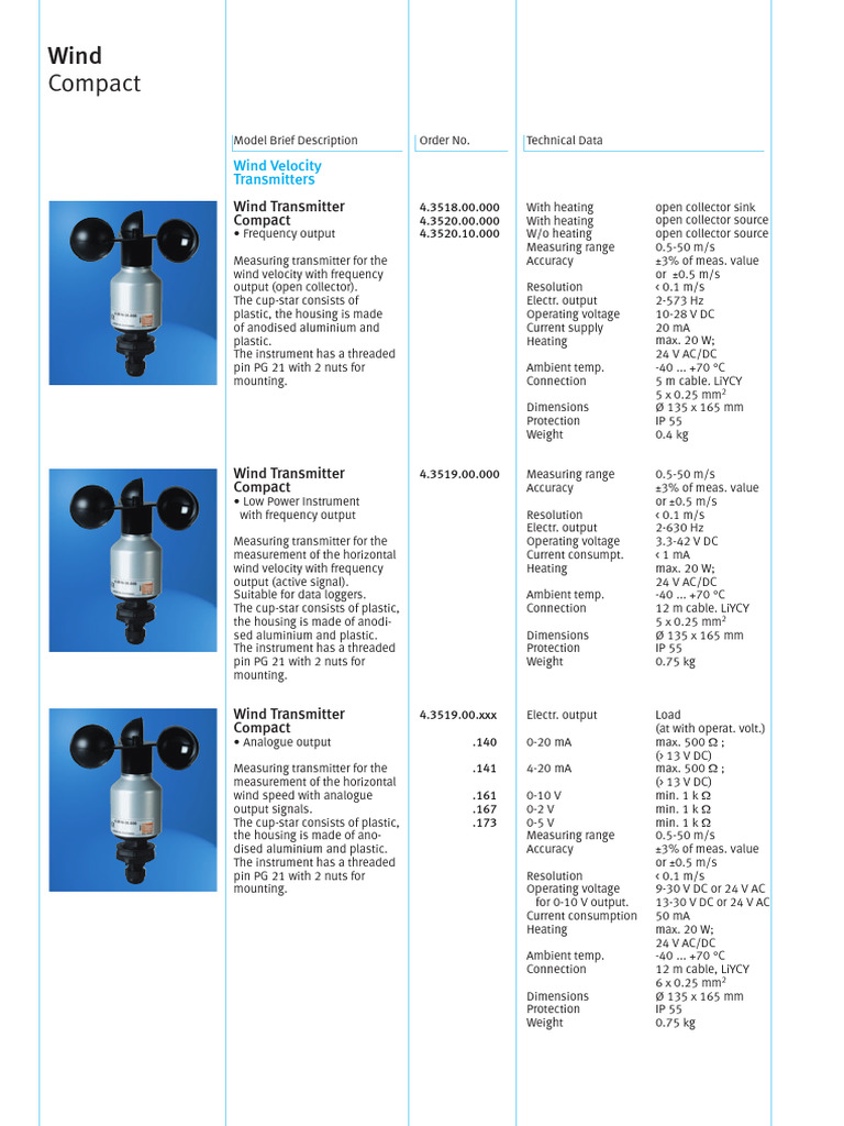 THIES_Compact_Anemometer_Type_Overview | PDF | Wind Speed | Computer Engineering
