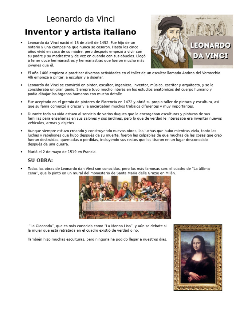 Leonardo Da Vinci Biografia | PDF | Arte | Historia