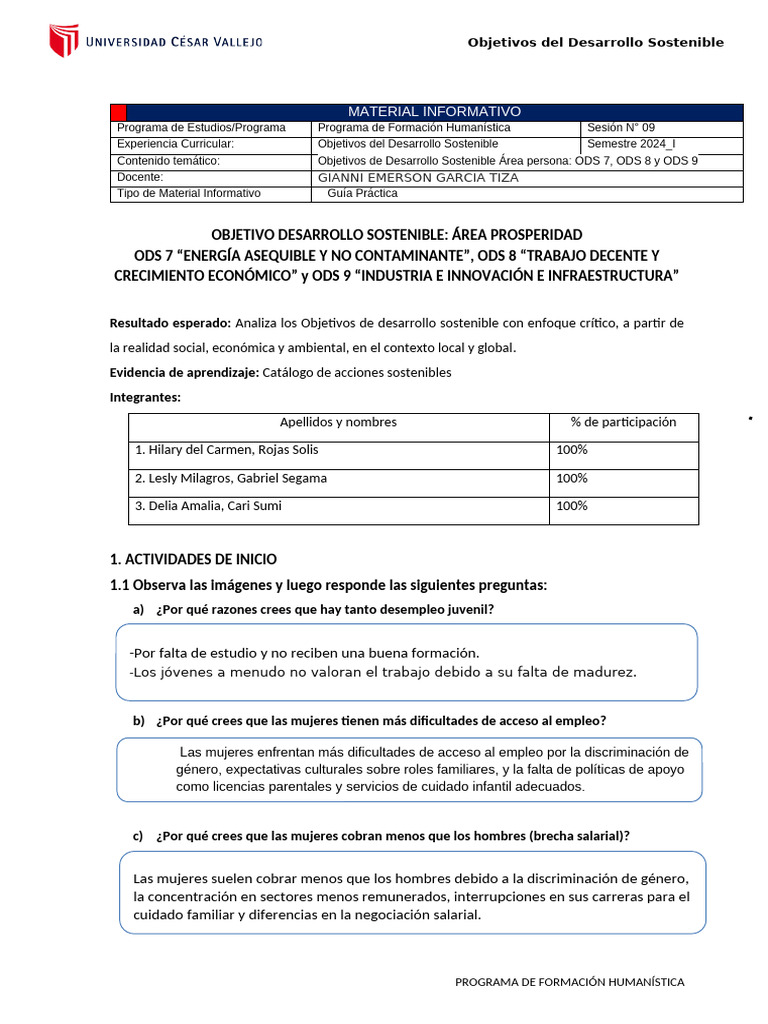 Guía Práctica #09 ODS GRUPO 2 | PDF | Sustentabilidad | Agua