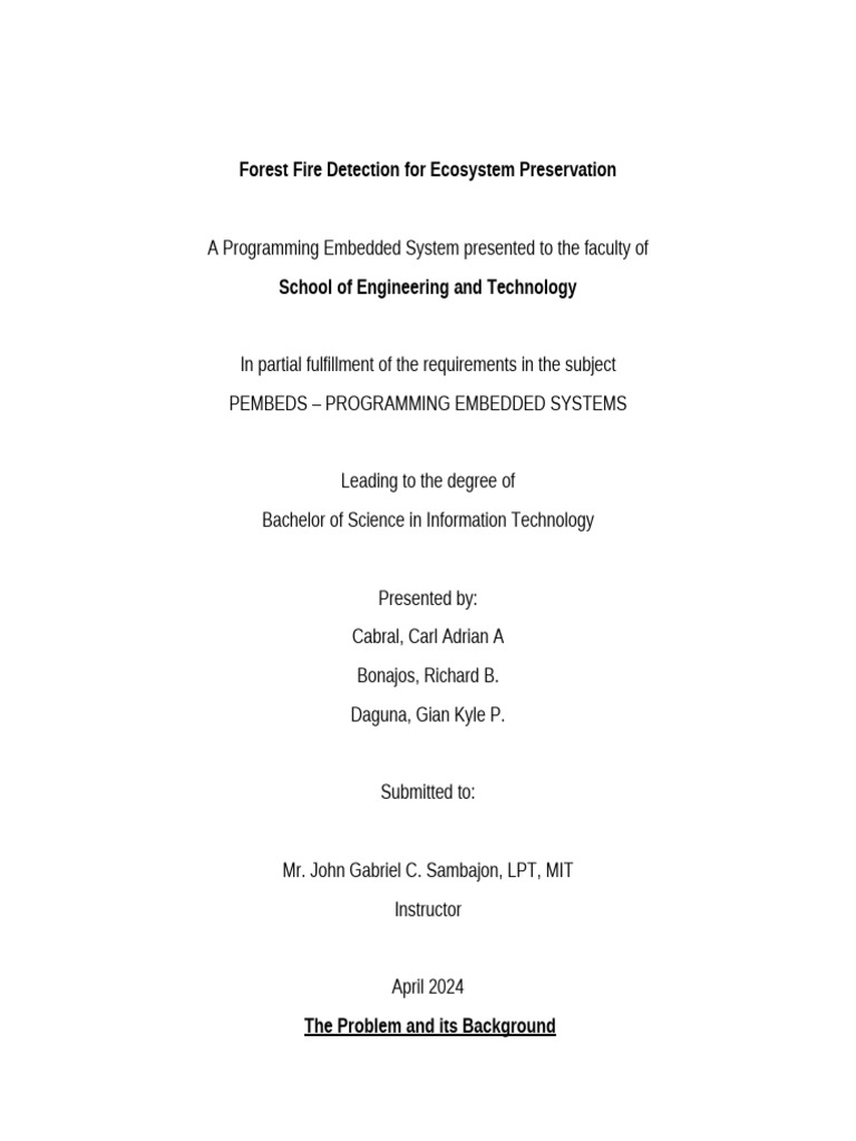 Forest Fire Detection For Ecosystem Preservation Pdf Wildfire Fires
