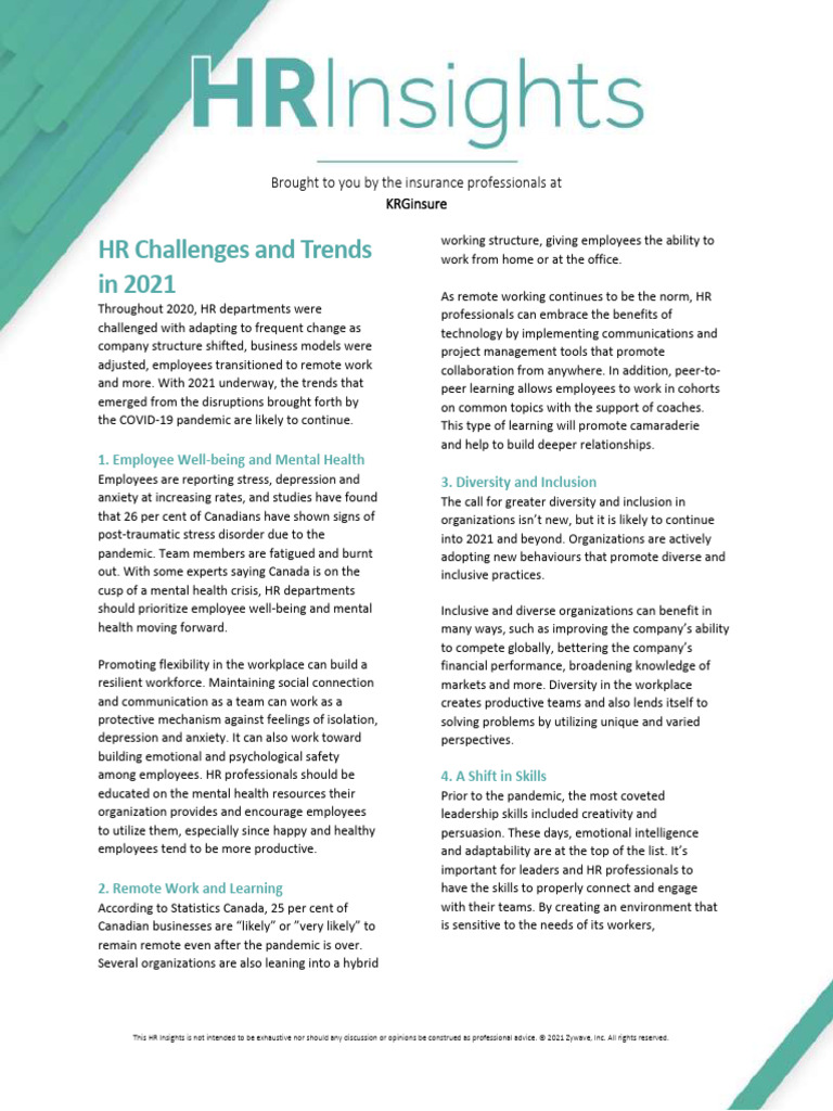 HR Insights HR Challenges and Trends in 2021 1 | PDF | Mental Health ...