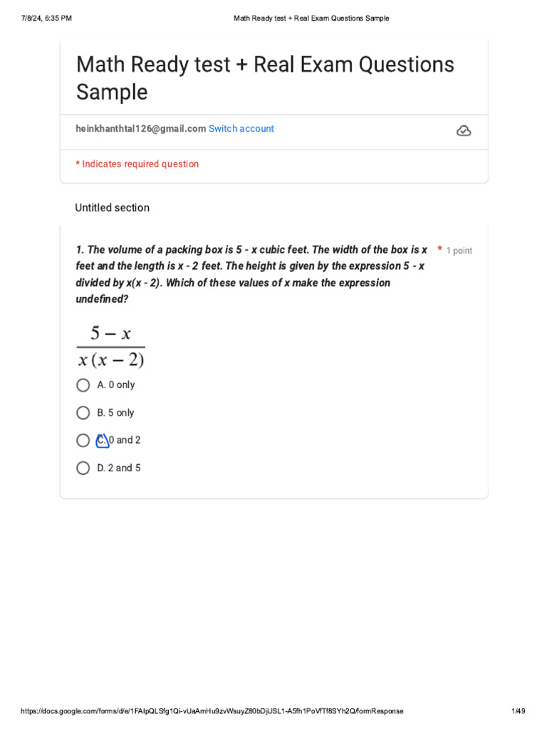 Math Ready test + Real Exam Questions Sample | PDF