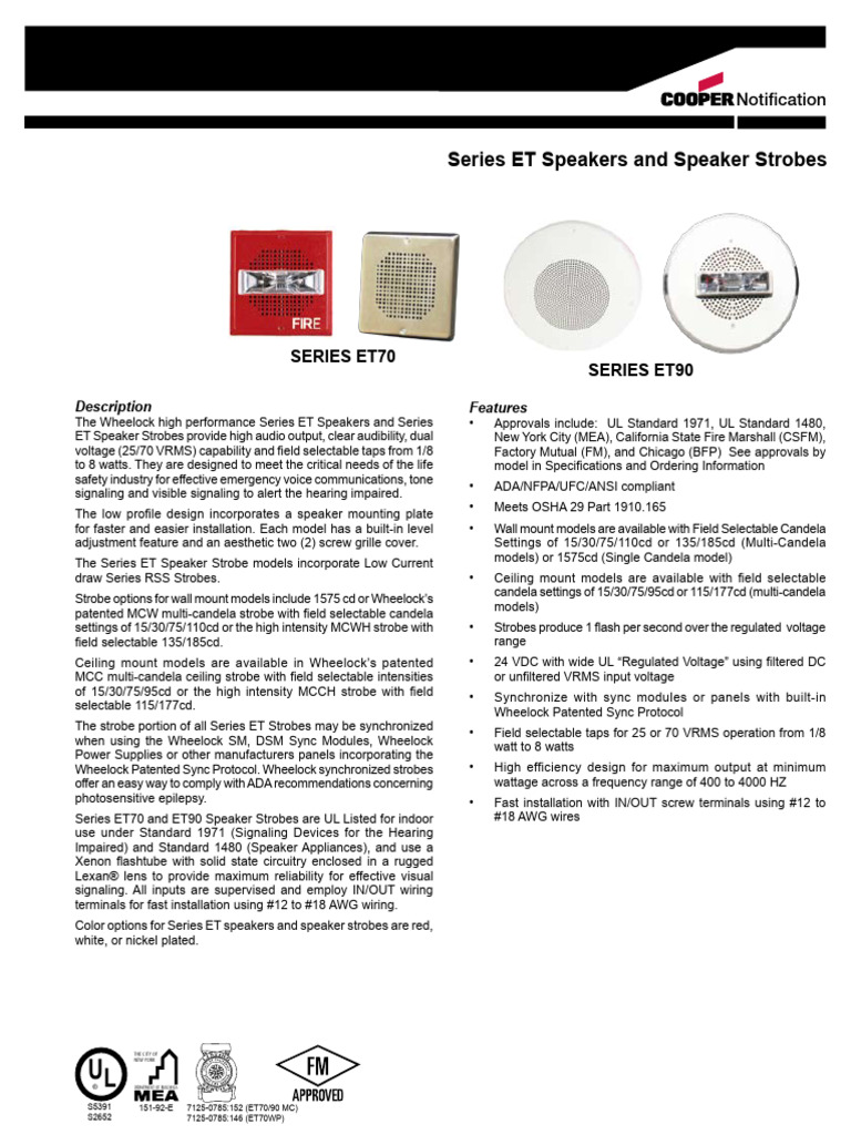 Et70-24mcw - Speaker Strobe | PDF | Electrical Components ...