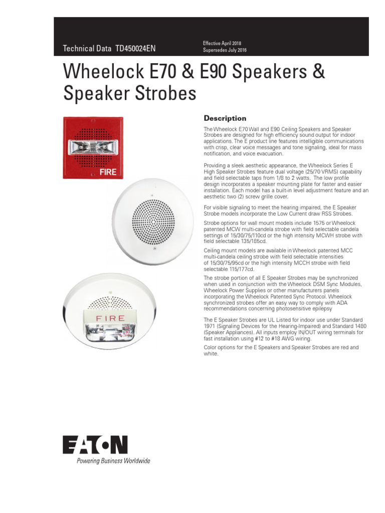 E70-E90 - Speaker Strobe - Fire, Alert | PDF | Loudspeaker | Electrical Engineering