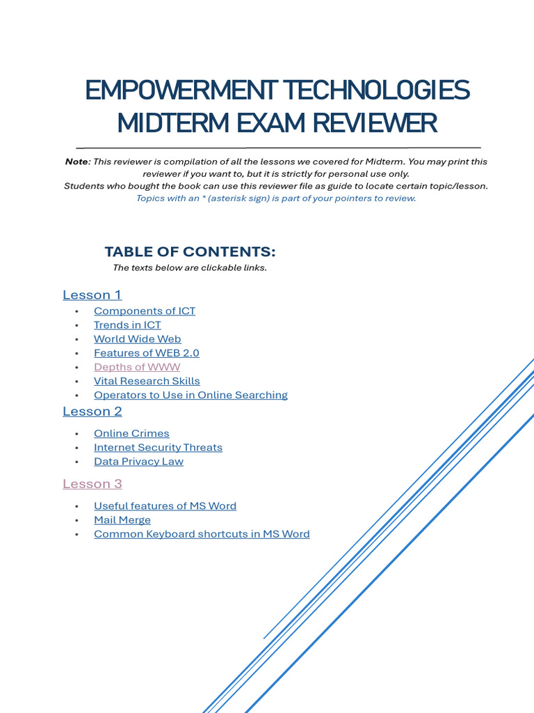 Emptech Midterm Exam Reviewer | PDF | Malware | World Wide Web