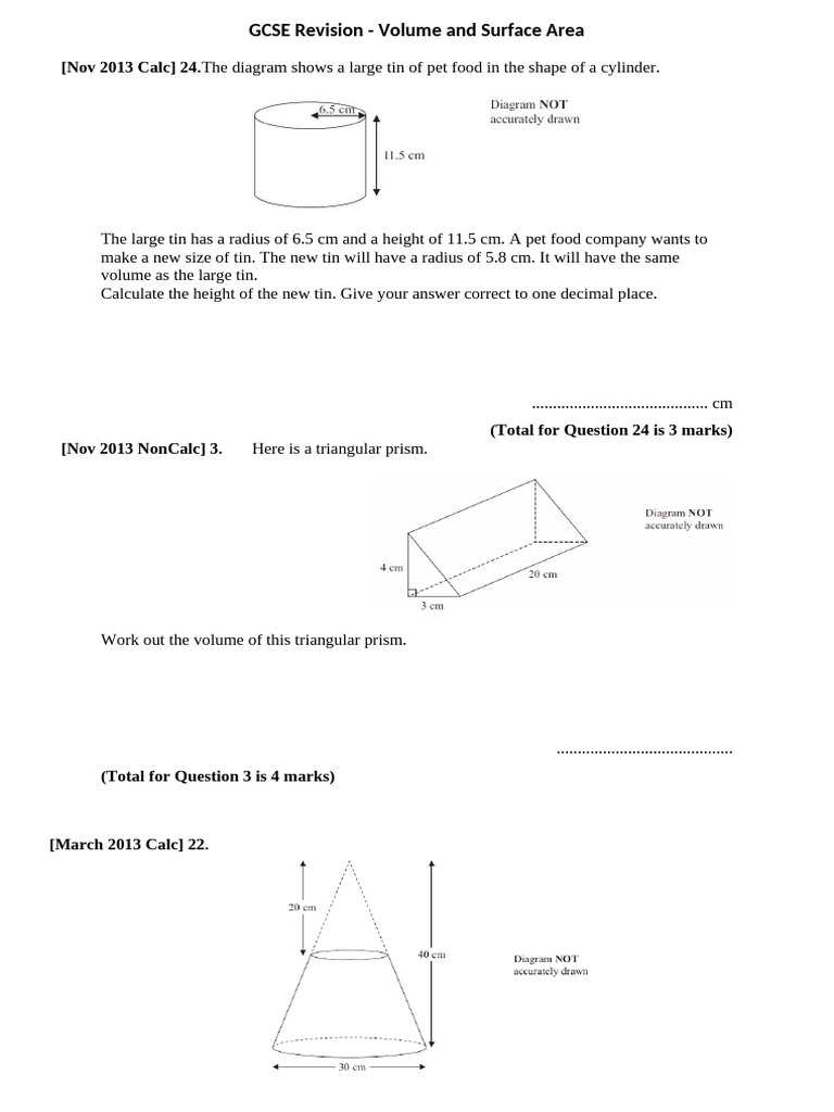 GCSE Volume and Surface Area Revision | PDF | Volume | Sphere