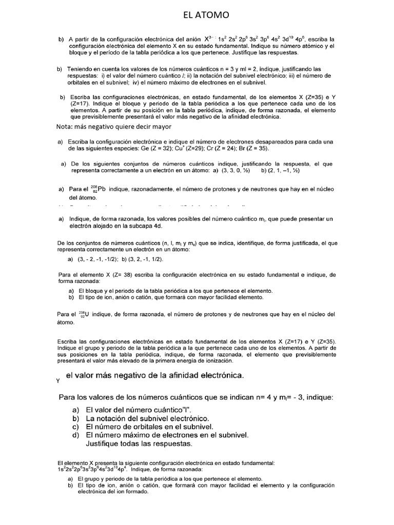 Ejercicios El Atomo | PDF