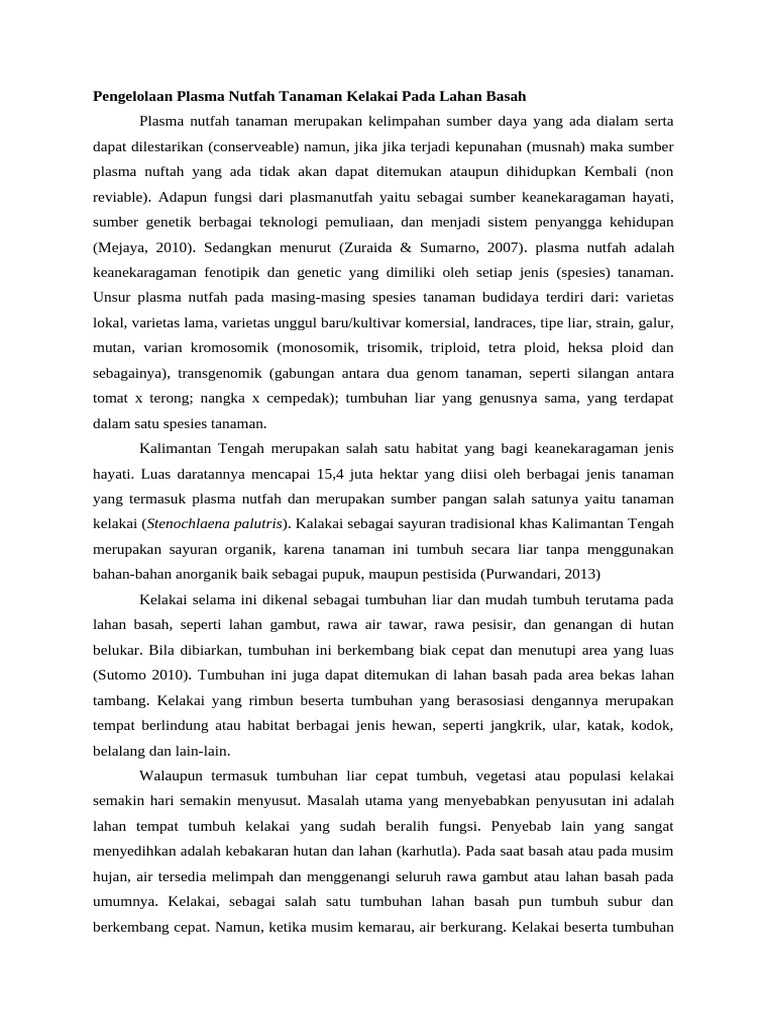 Pengelolaan Plasma Nutfah Tanaman Kelakai Pada Lahan Basah | PDF