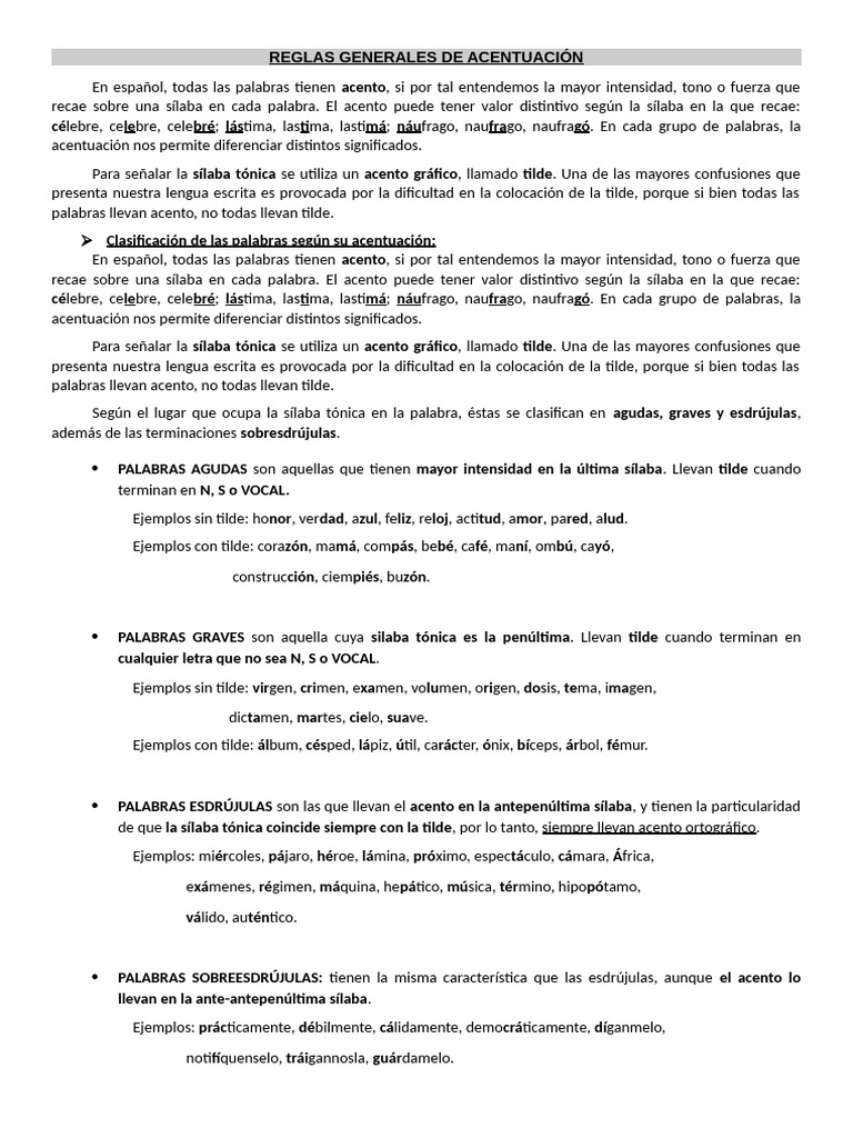 Reglas Generales de Acentuación | PDF | Fonética | Lingüística