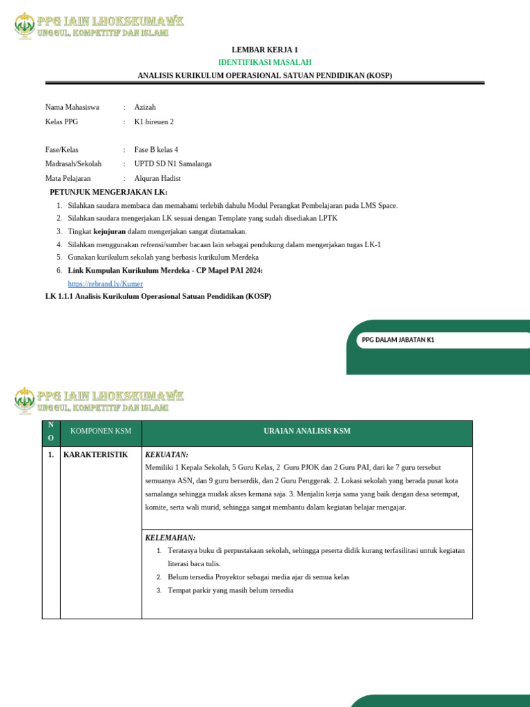 LK 1 - Analisis KOPs | PDF