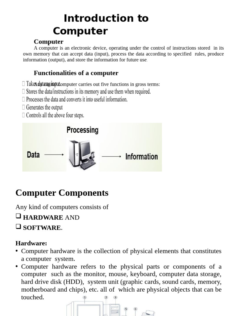 Introduction To Computer | PDF | Computer Data Storage | Computer Hardware Introduction To Computer | PDF | Computer Data Storage | Computer Hardware