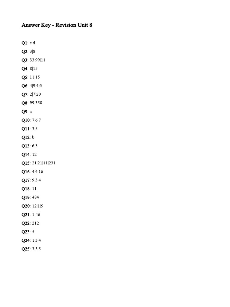 Revision Unit 8 Key | PDF