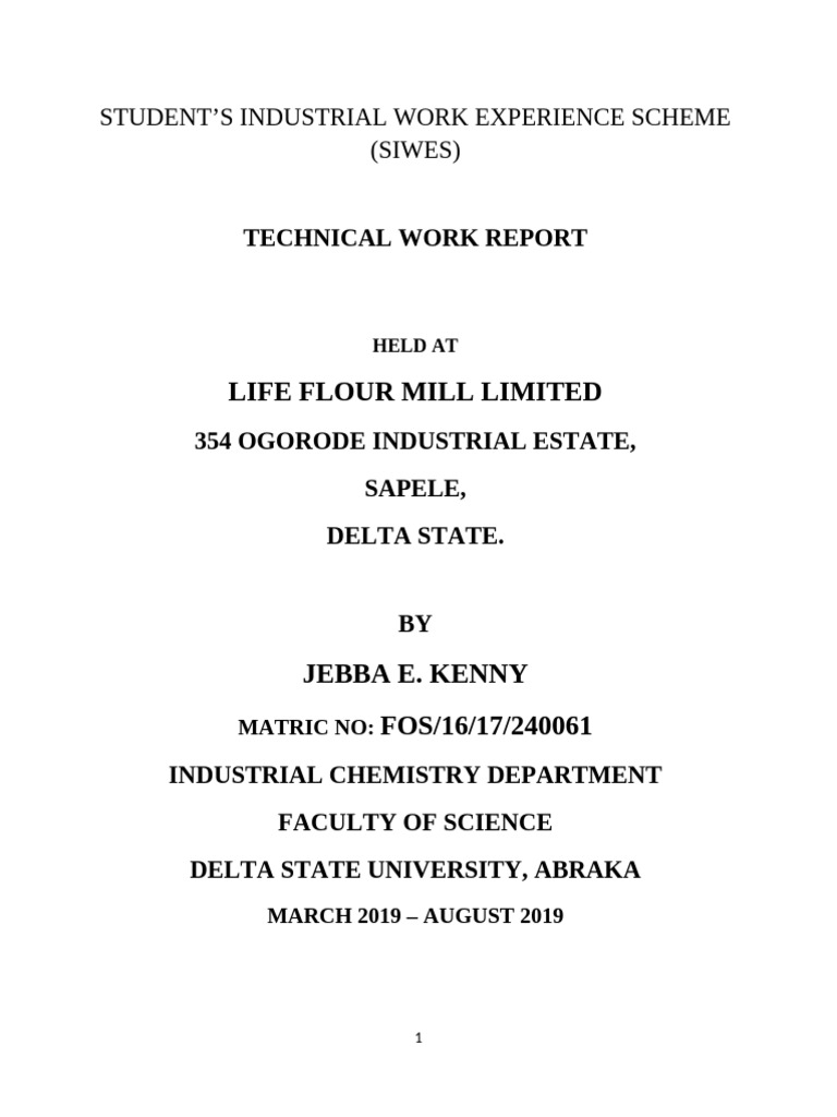 Siwes Report On Flour Mill Quality Contr | PDF | Flour | Cereals