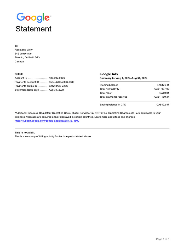Statement: Google Ads | PDF | Money | Payments