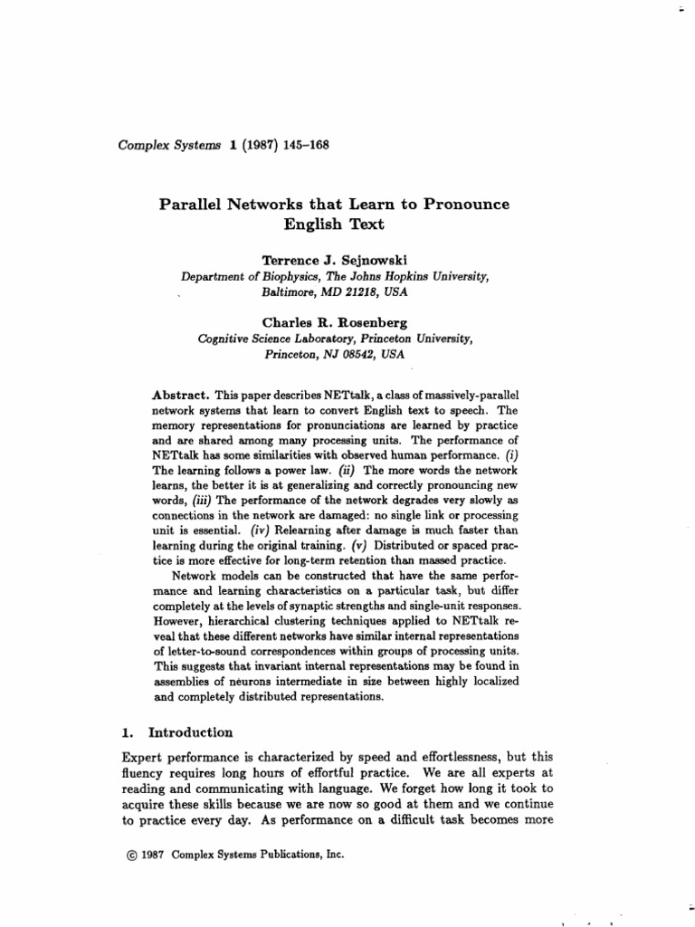 Parallel Networks That Learn To Pronounce English Text: Terrence J ...