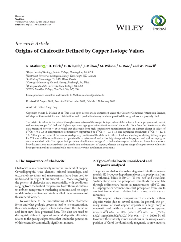 Origins_of_Chalcocite_Defined_by_Copper | PDF | Copper | Redox