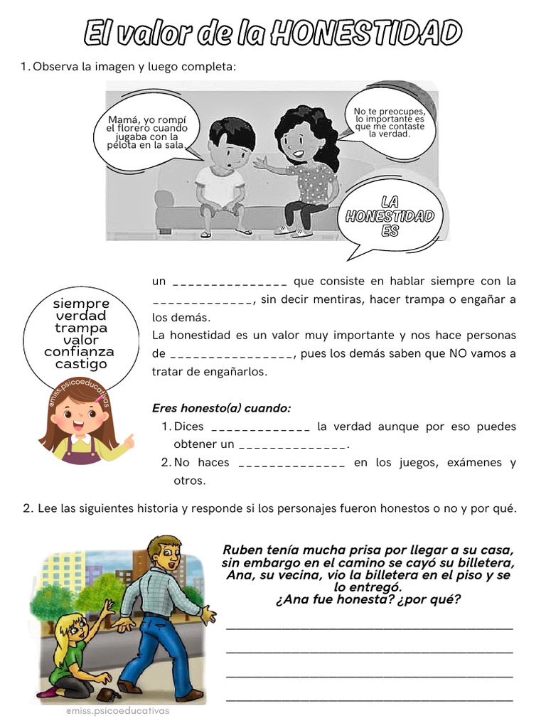 El Valor de La HONESTIDAD @miss - Psicoeducativas | PDF