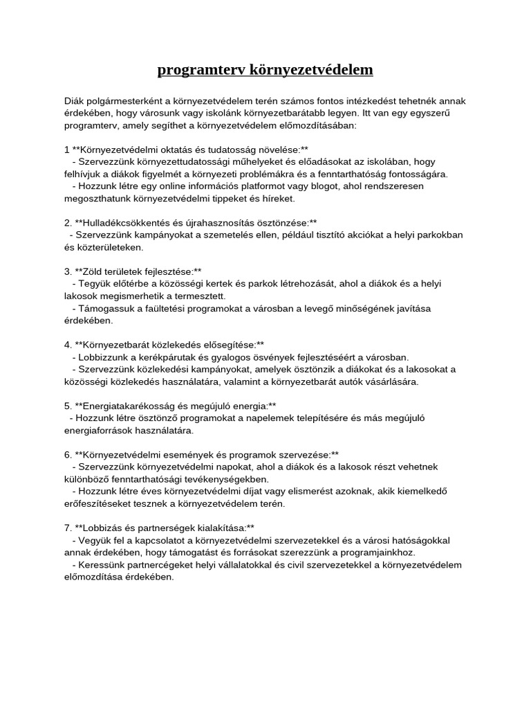 Programterv Környezetvédelem | PDF