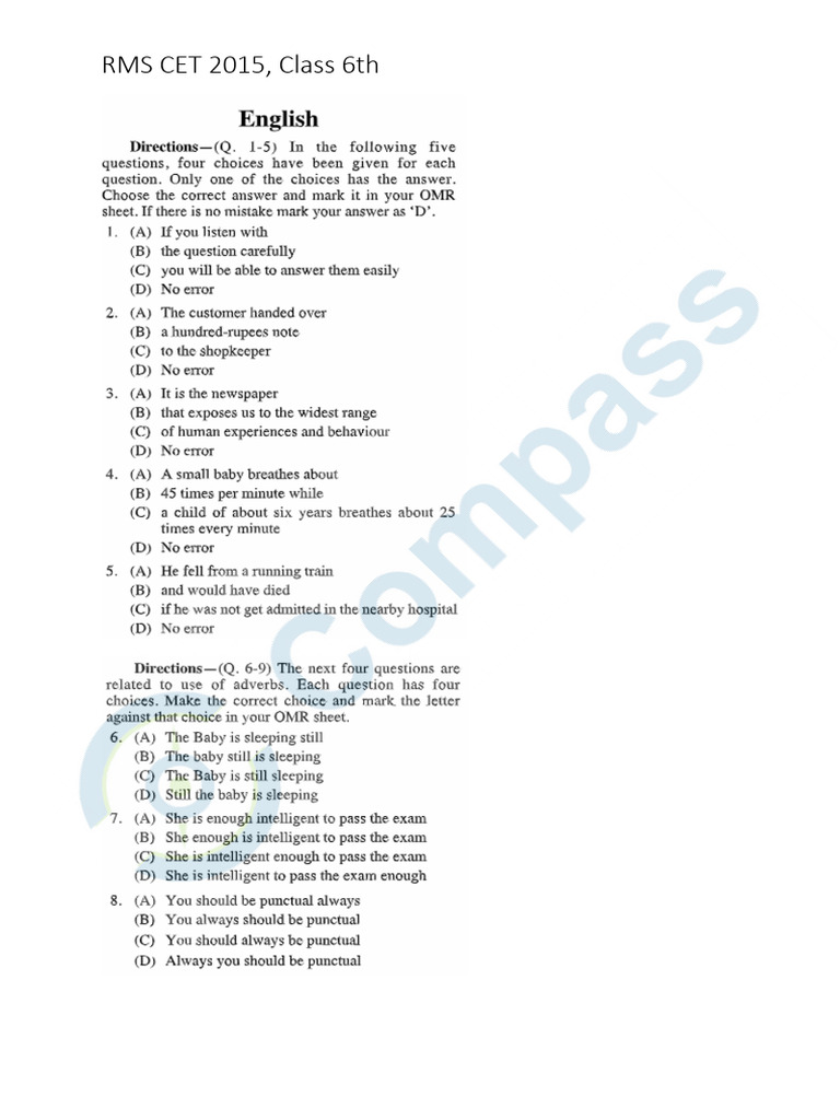 RMS 2015 Class 6 | PDF