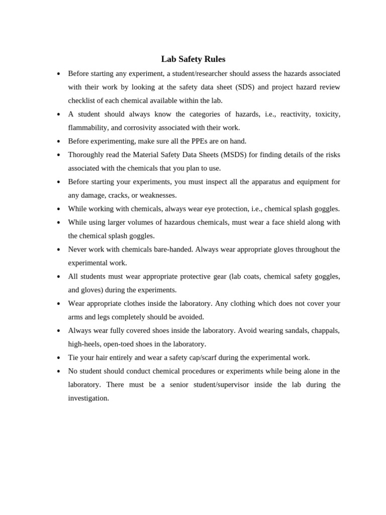 Lab Safety Rules | PDF | Occupational Safety And Health | Safety