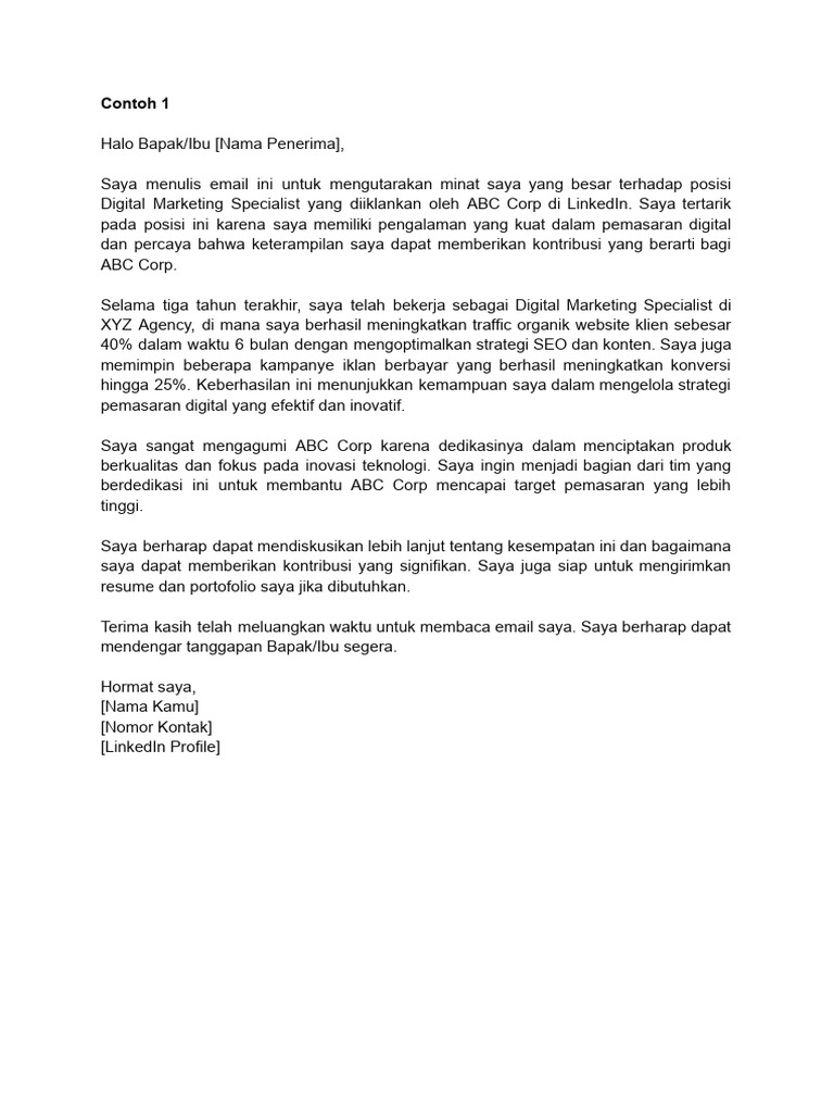 Contoh Email Pengantar Kerja | PDF | Seni